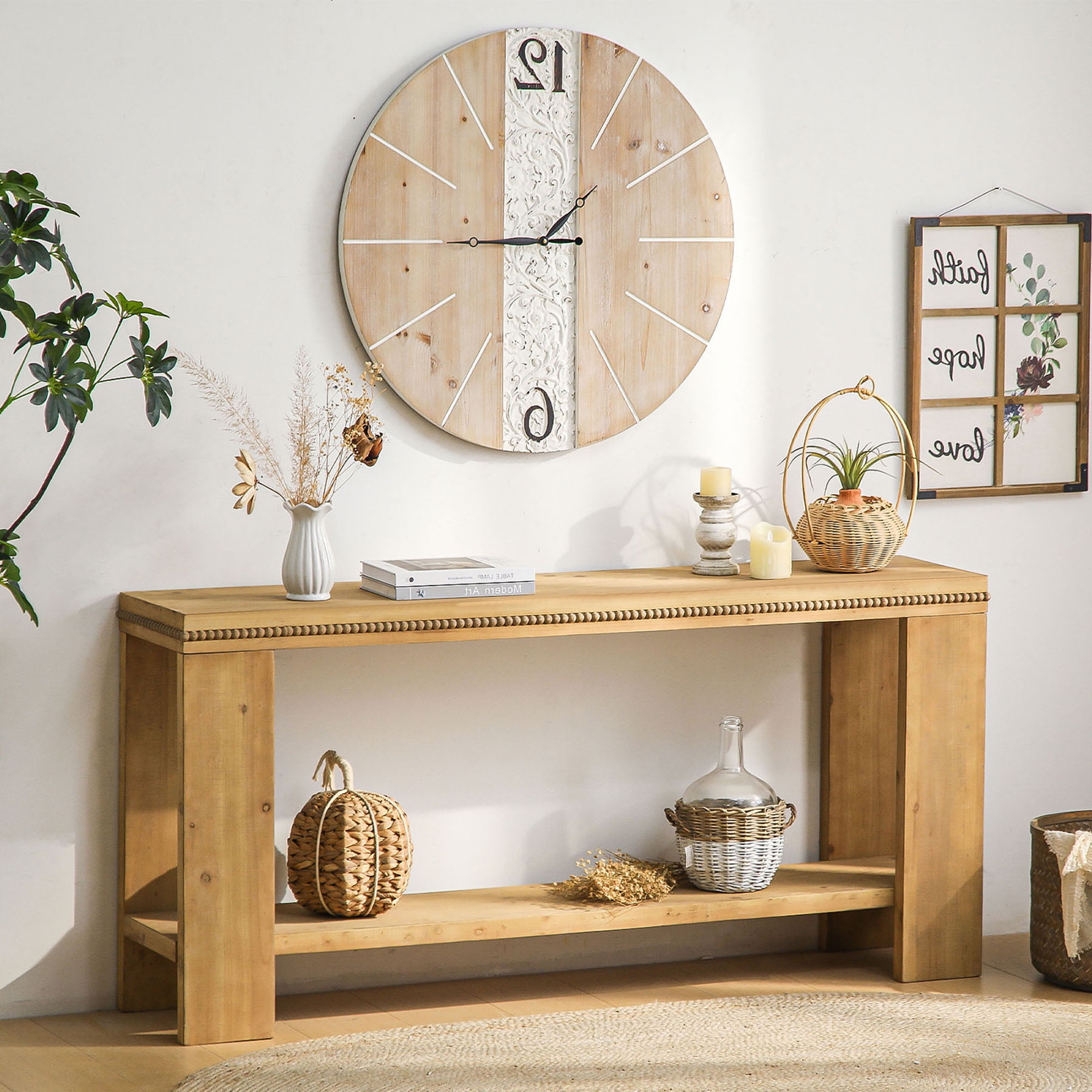 63 Inch Boho Console Table With Storage Shelf, 2-Tier Narrow Entryway ...