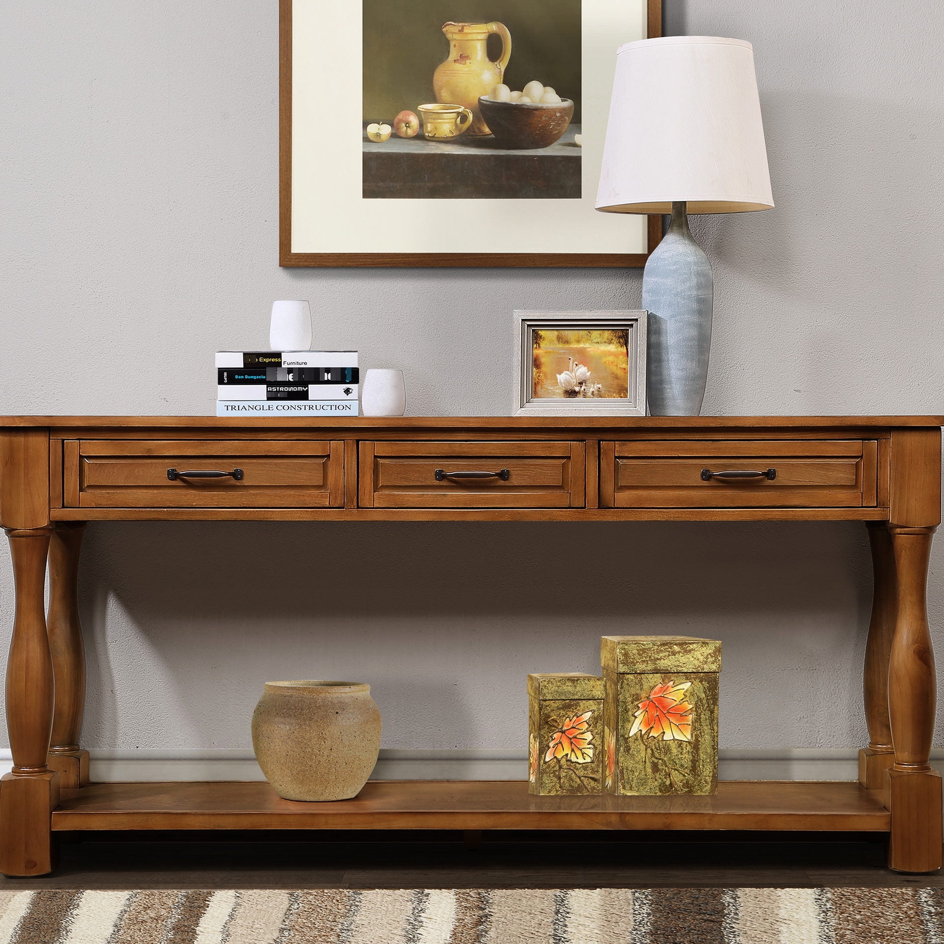 63-Inch Brown Console Table | Ideal for Living Areas, Multi-Functional ...