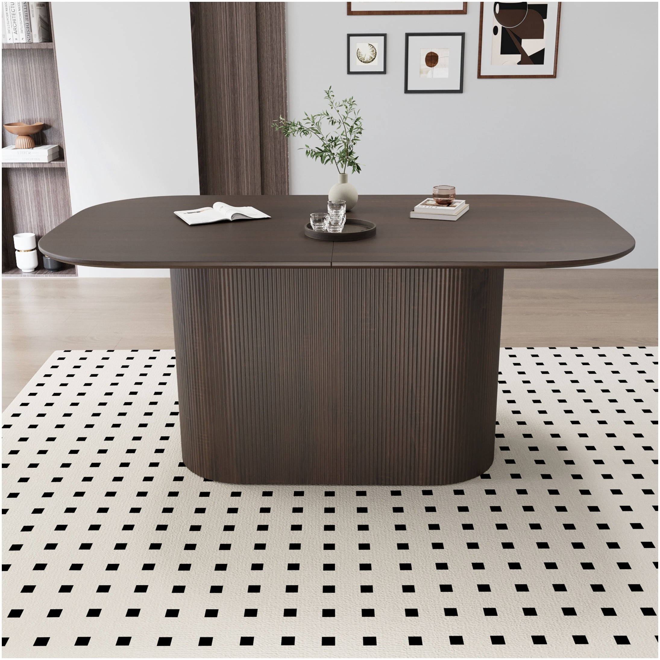 63 Inch Brown MDF Dining Table for 4-8 People, Modern Kitchen Table ...