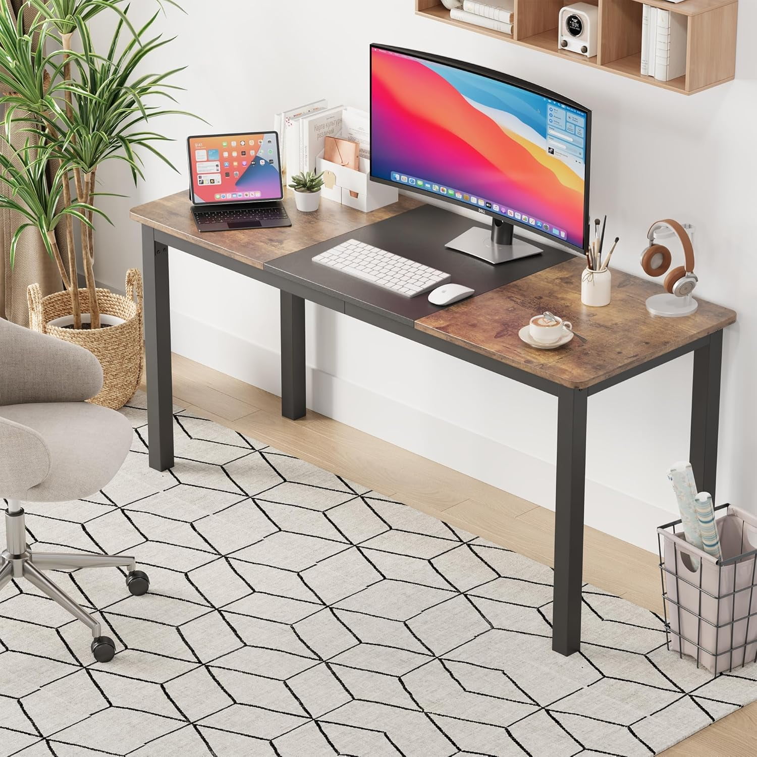 63 Inch Computer Desk, Large Office Desk with Storage, Writing Desk ...