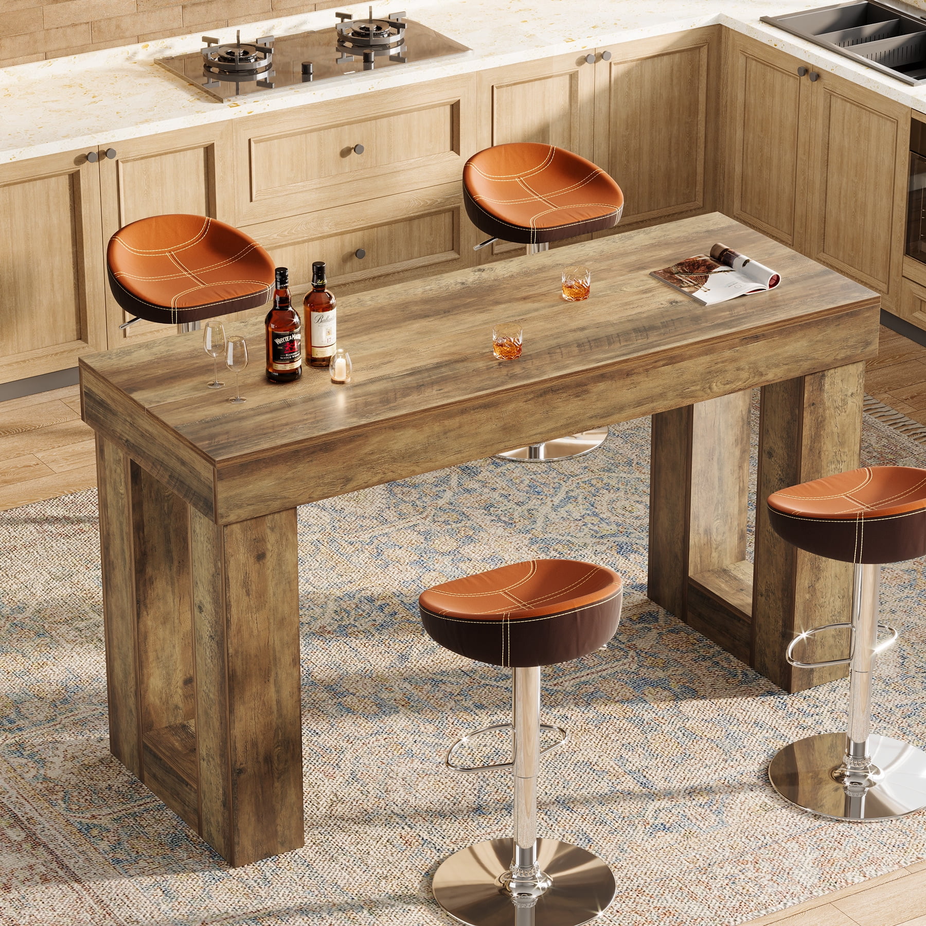 63-Inch Counter Height Bar Table, Long Home Pub Table with Sturdy ...