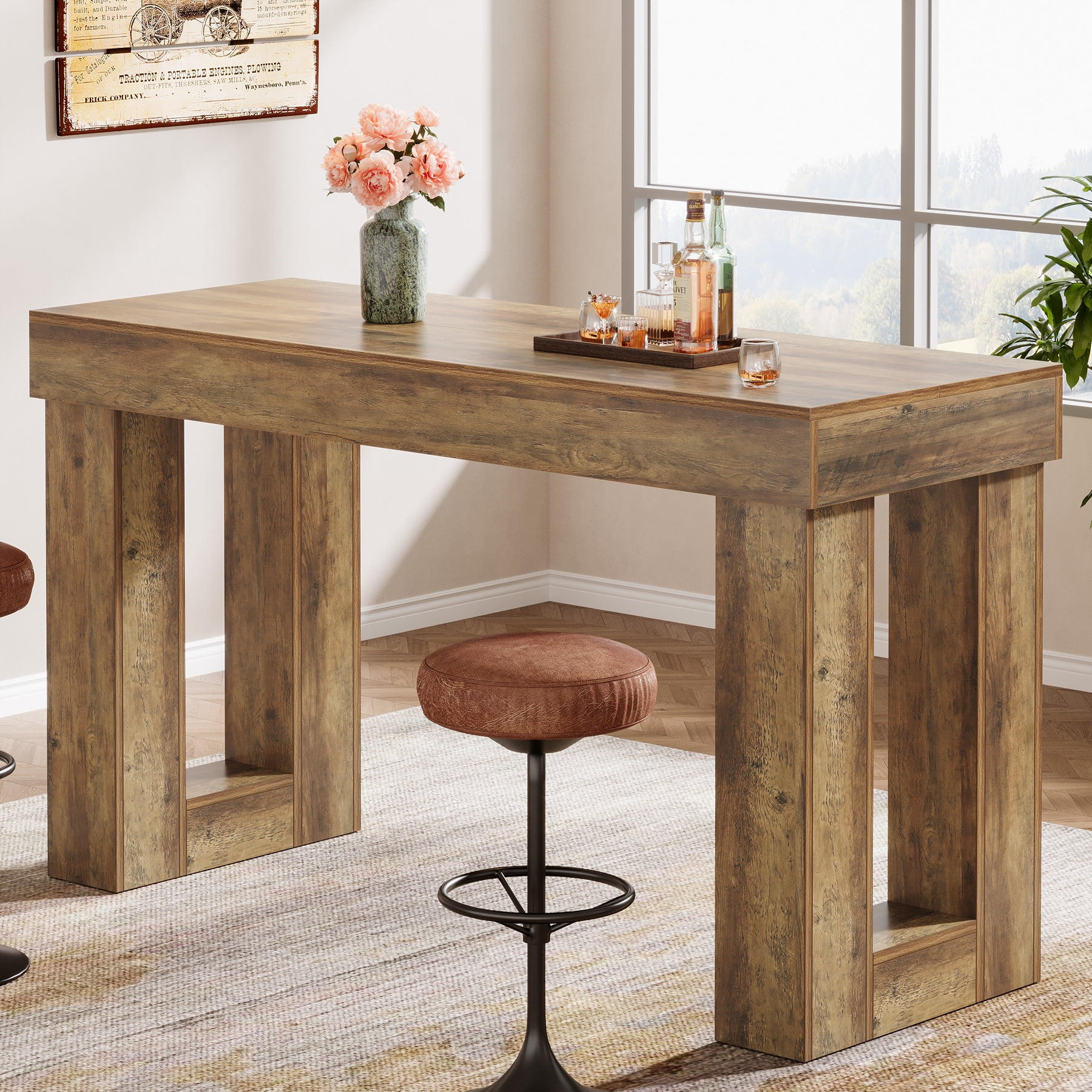63-Inch Counter Height Bar Table, Long Home Pub Table with Sturdy ...