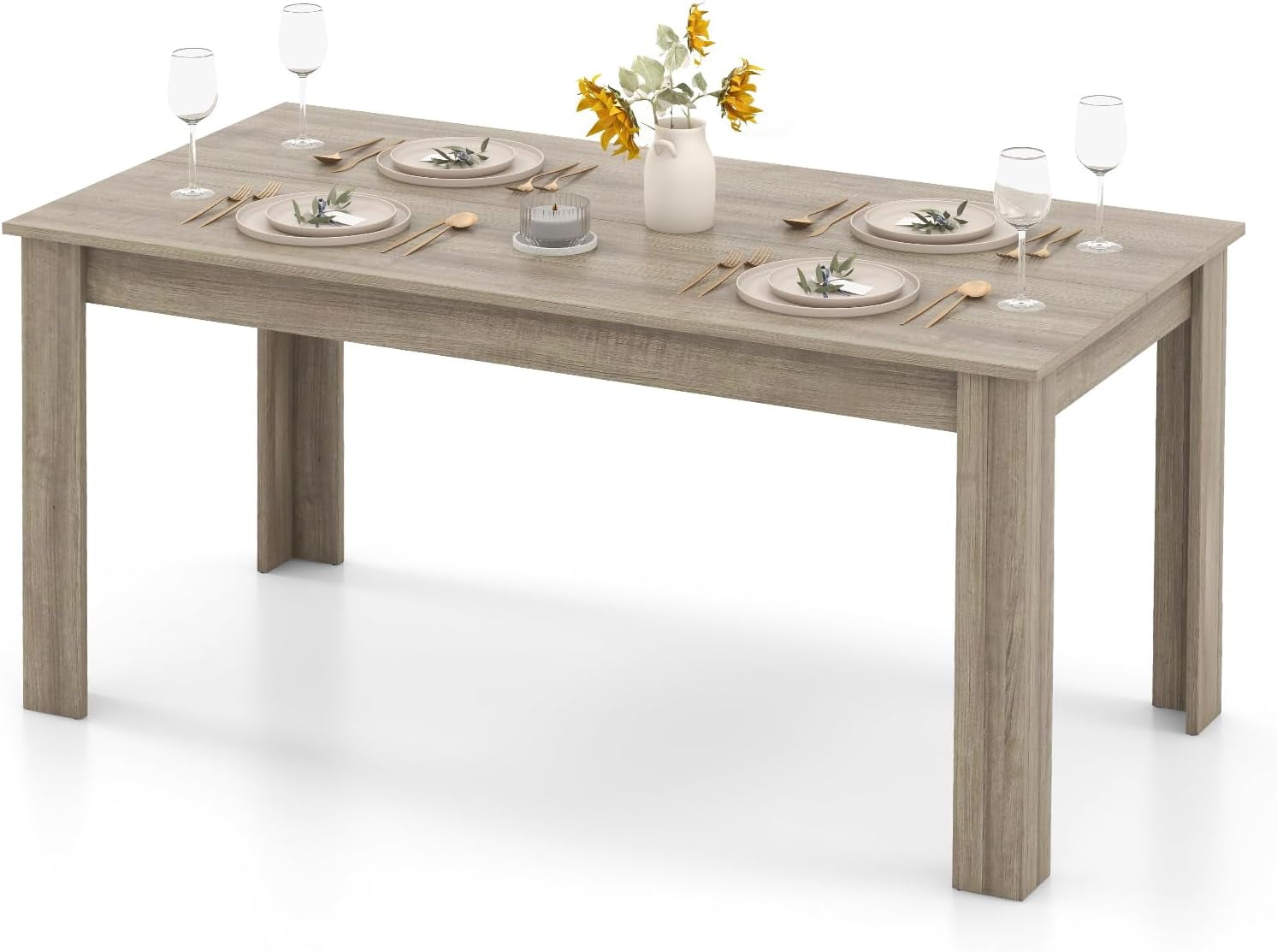 63-Inch Dining Table for 4-6 People, Rectangular Wooden Kitchen Table ...