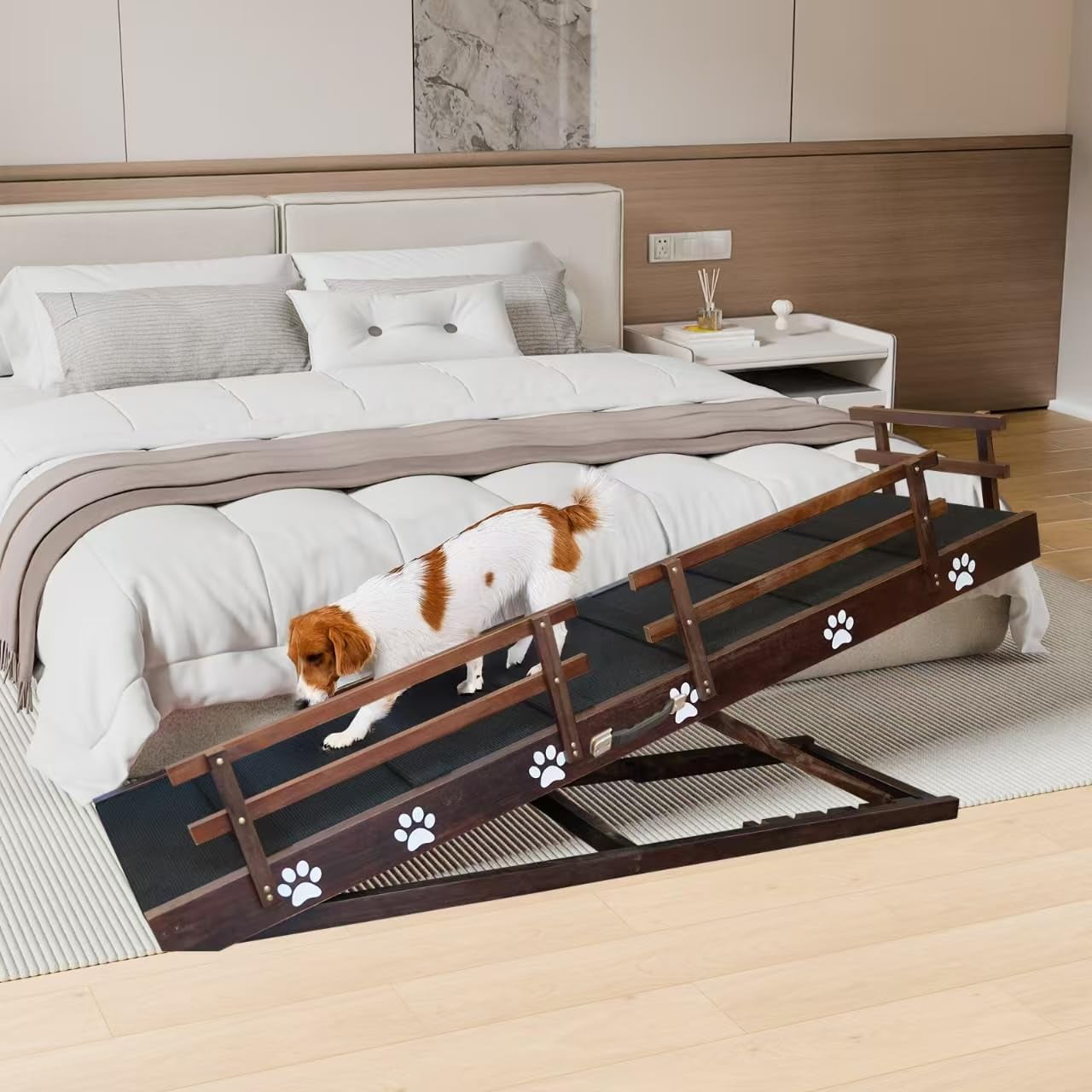 63 Inch Dog Ramp, 6 Level Adjustable Height Folding Pet Ramp for High ...