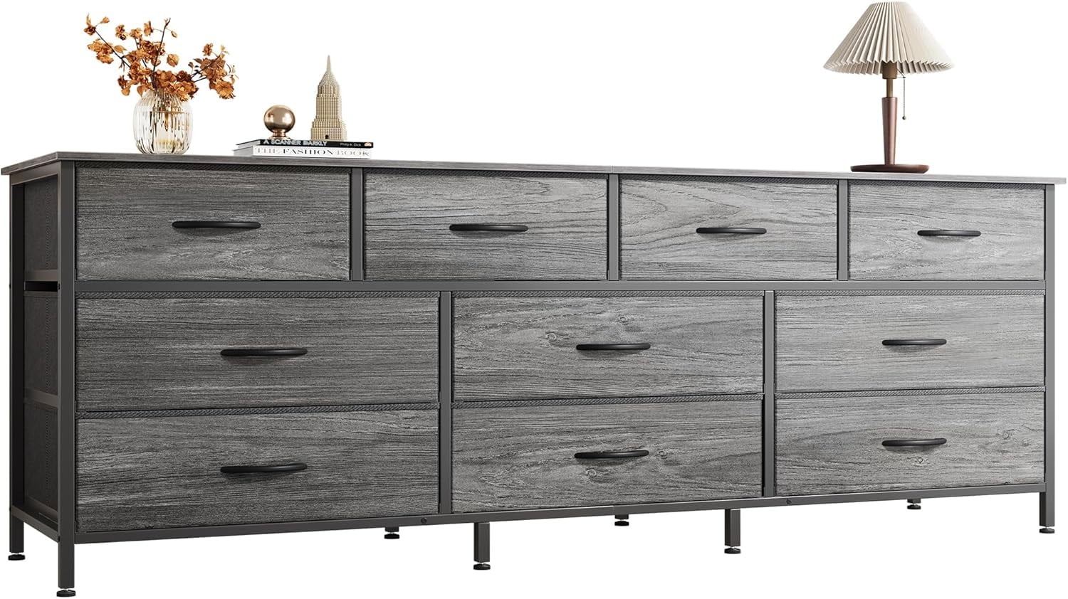 63 Inch Dresser for Bedroom, Long Dresser with 10 Fabric Drawers, TV ...