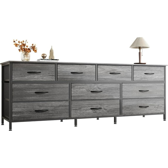 63 Inch Dresser for Bedroom, Long Dresser with 10 Fabric Drawers, TV ...