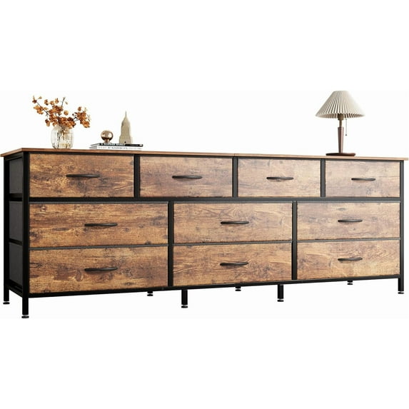 63 Inch Dresser for , Long Dresser with 10 Fabric Drawers, TV Stand for ...