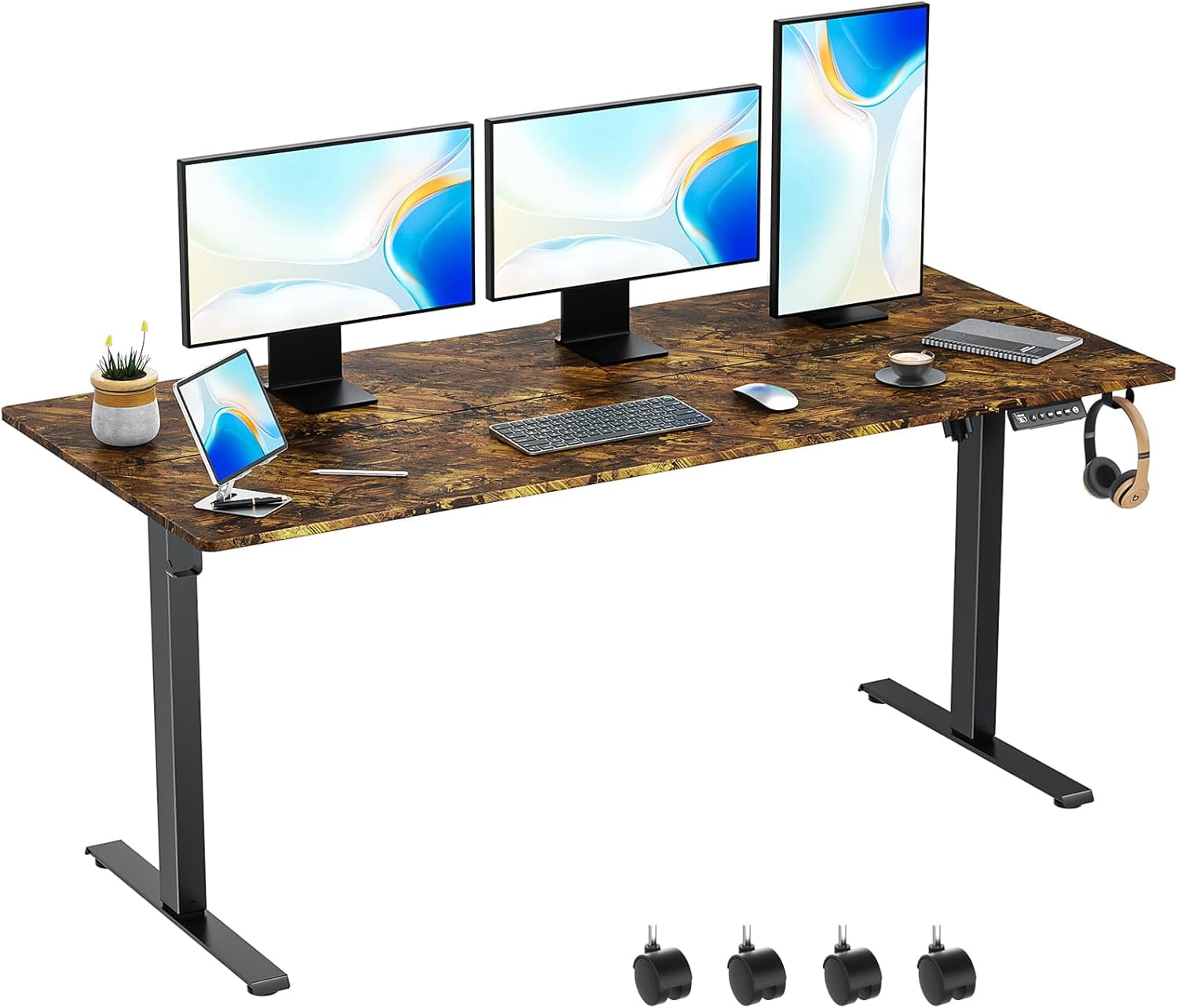 63 Inch Electric Standing Adjustable Height with Wheels Sit Stand Up ...