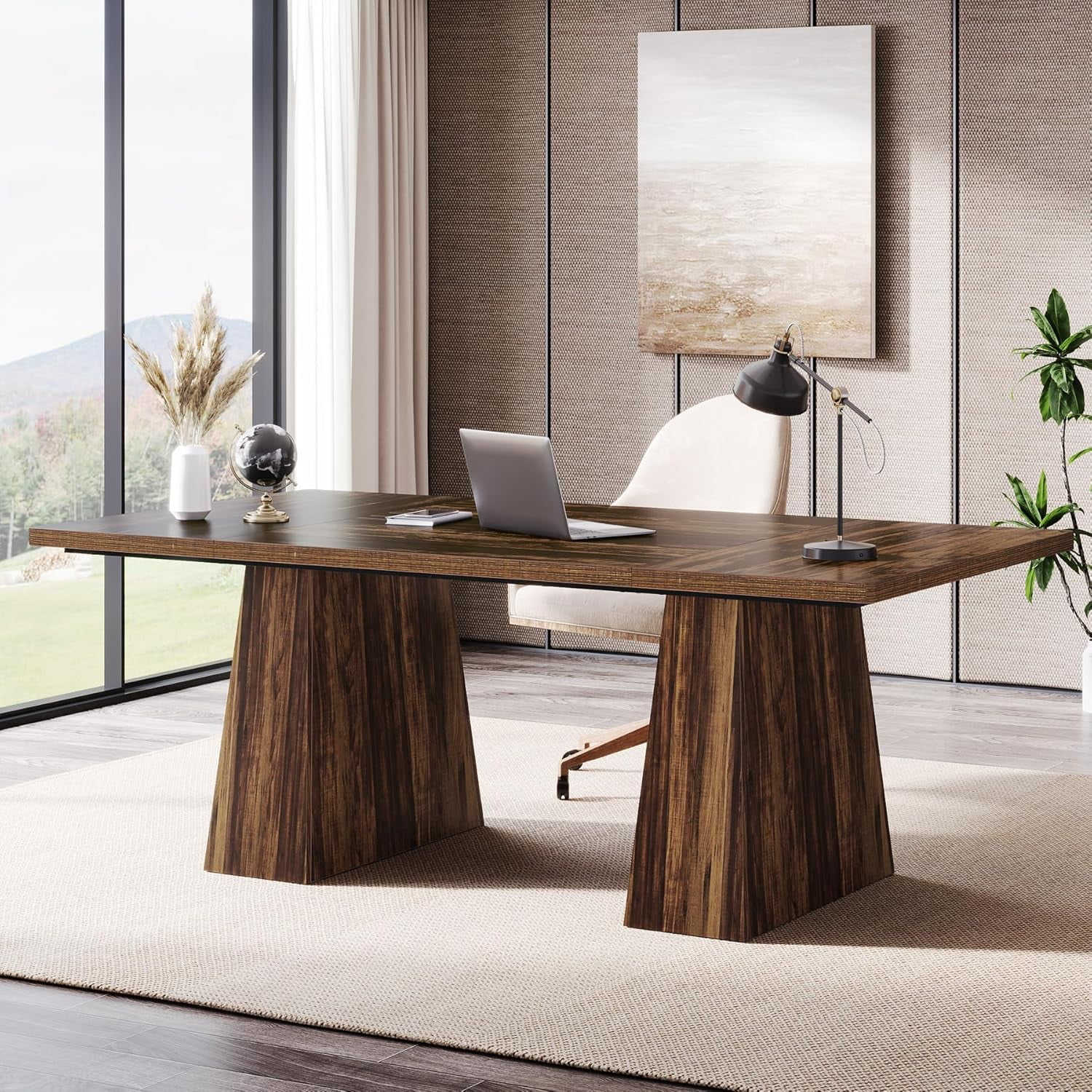 63-Inch Executive Desk Large Office Computer Desk with Double Pedestal ...