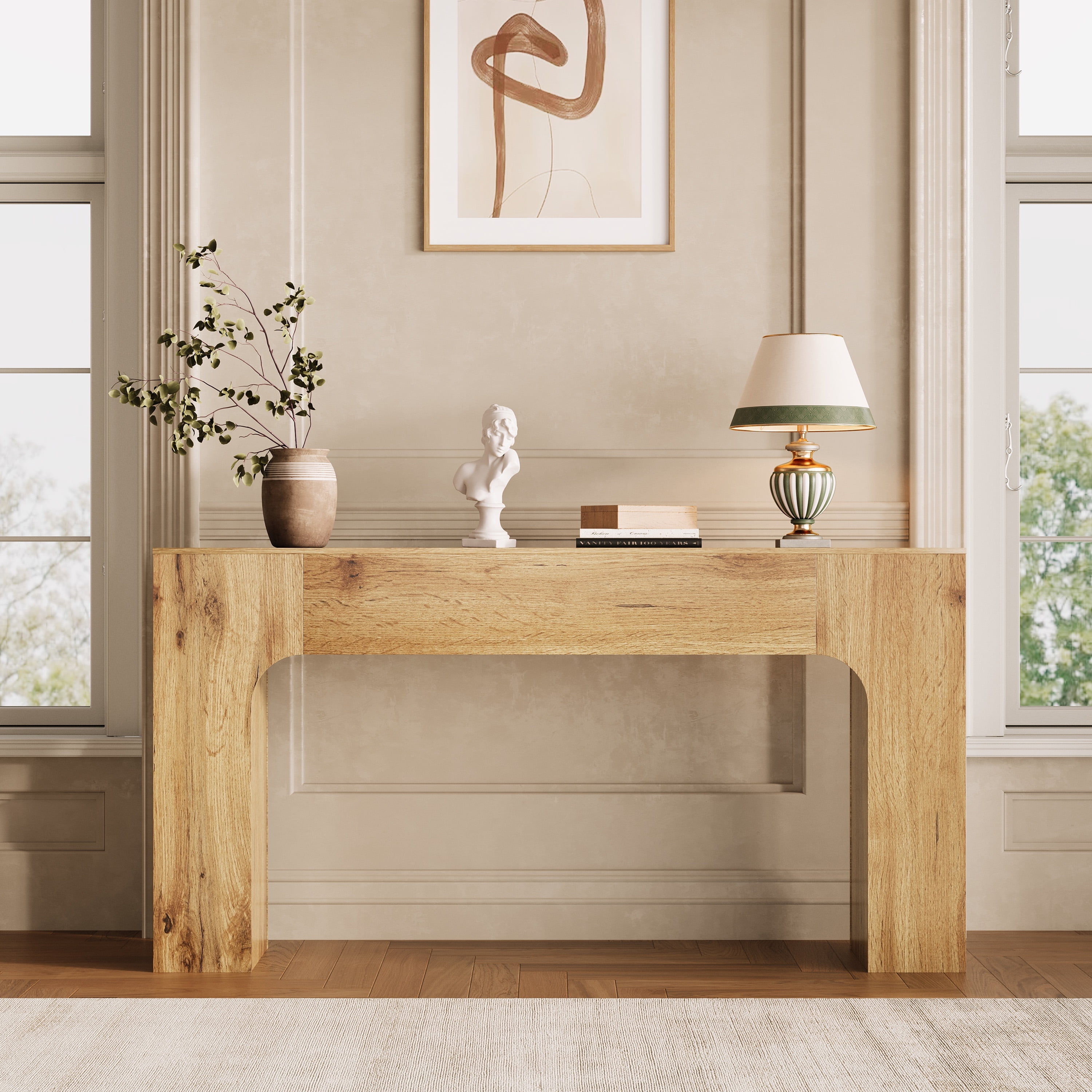 63 Inch Farmhouse Console Table, Narrow Wood Entryway Table Behind ...