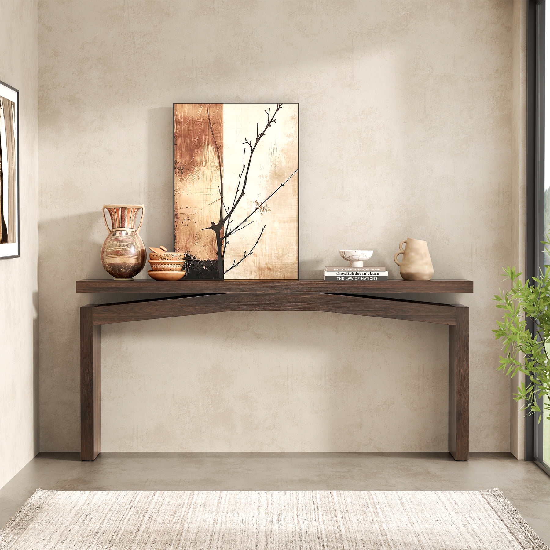 63-Inch Farmhouse Entryway Table Behind Couch, Long Wooden Console ...