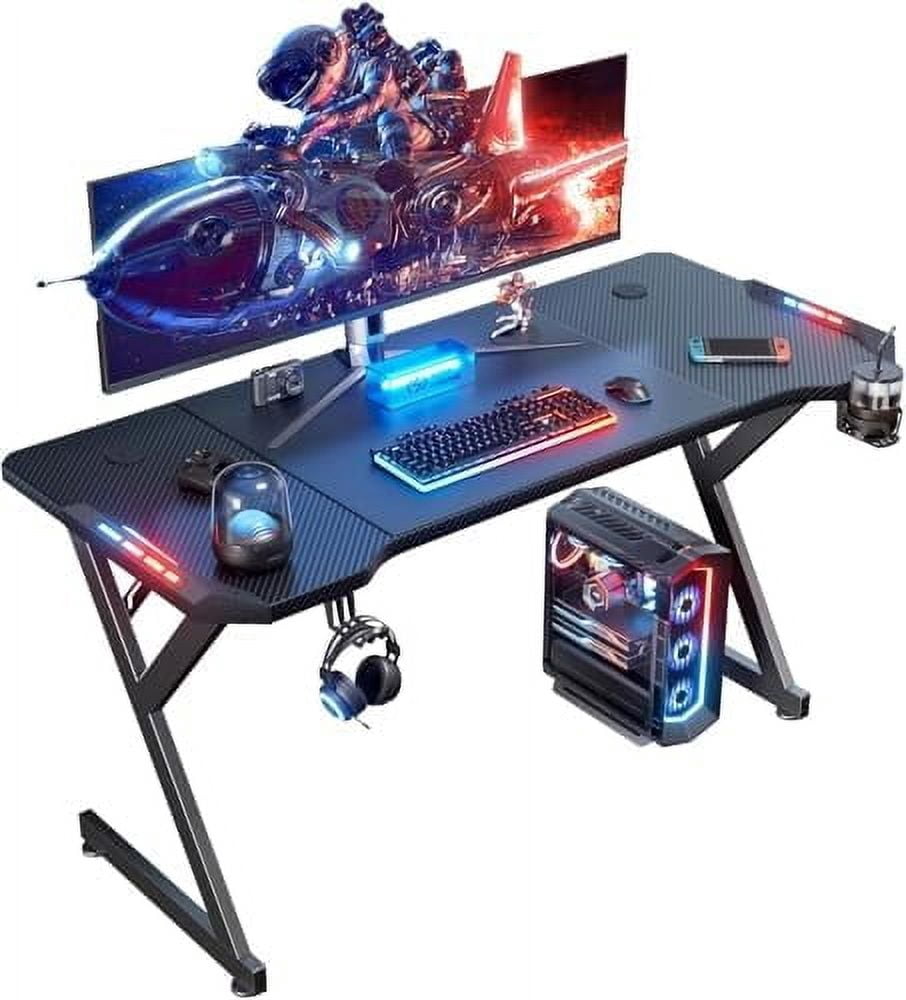 63 INCH Gaming Desk with LED Lights, Home Office Gamer Desk, Ergonomic ...