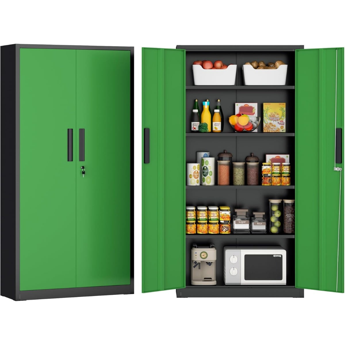 63 Inch H Metal Pantry Cabinet White Locking with 4 Adjustable Shelves ...