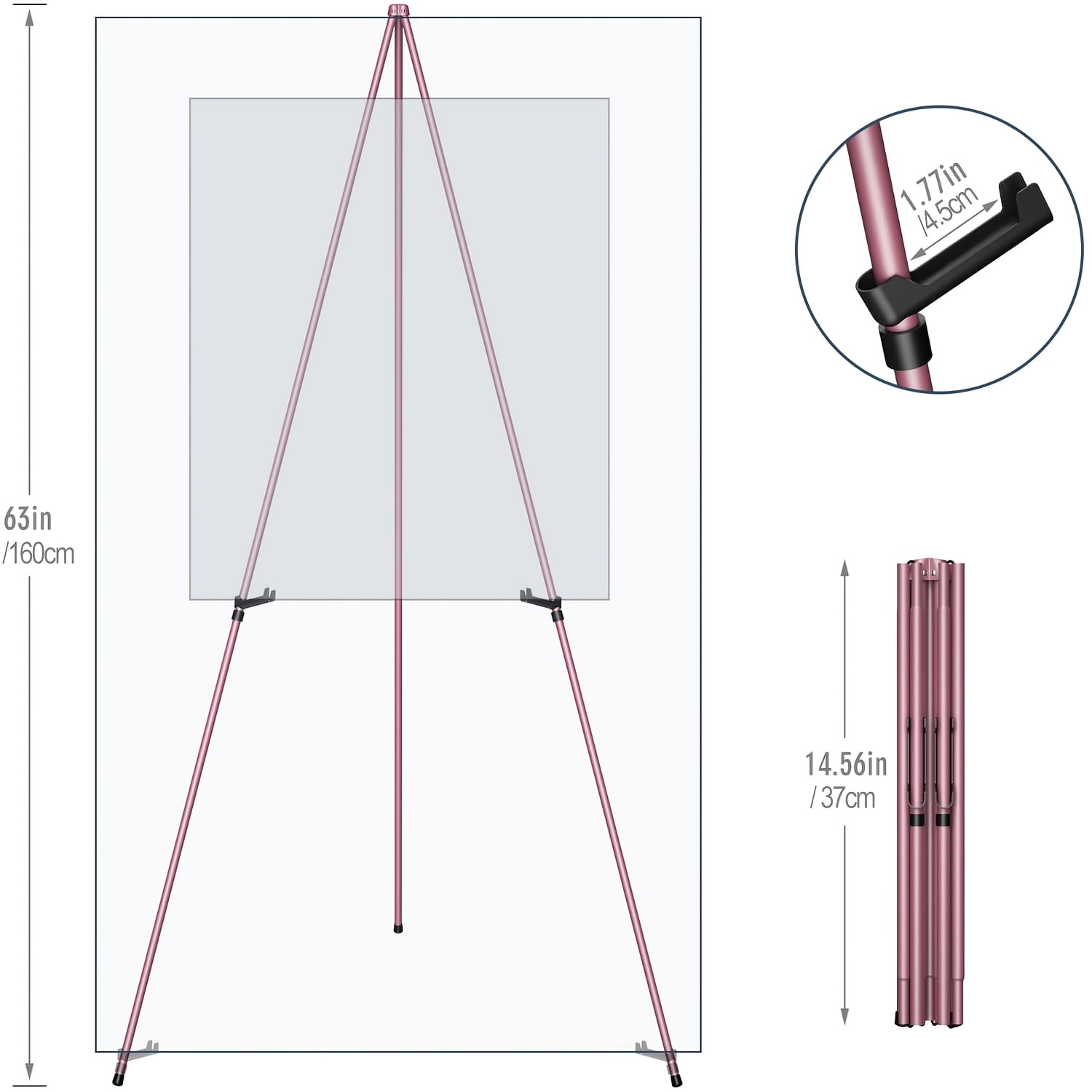 63 Inch Heavy-Duty Easel Stand, Foldable Metal Tripod for Wedding ...