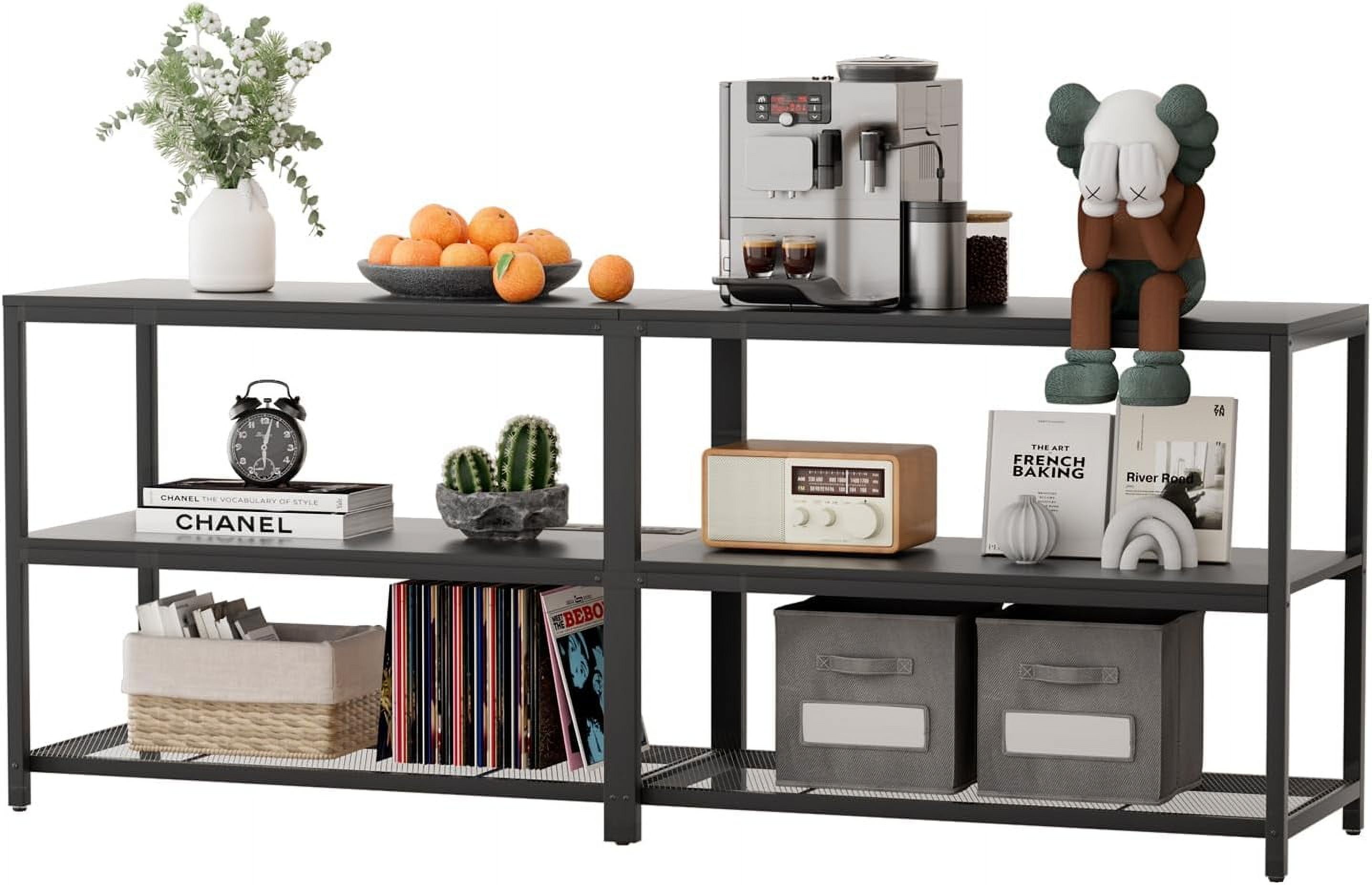 63 Inch Horizontal Bookshelf, Industrial 3 Tier Open Book Shelf with ...