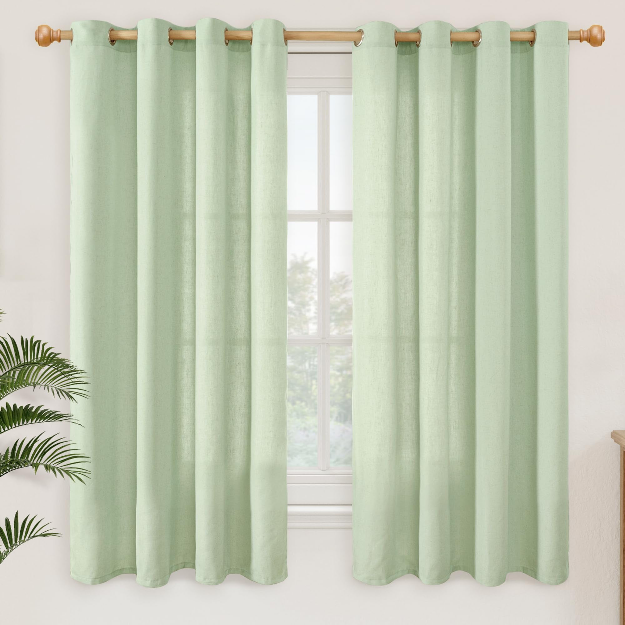 63 Inch Length Sage Linen Curtains for Living Room, Grommet Natural ...