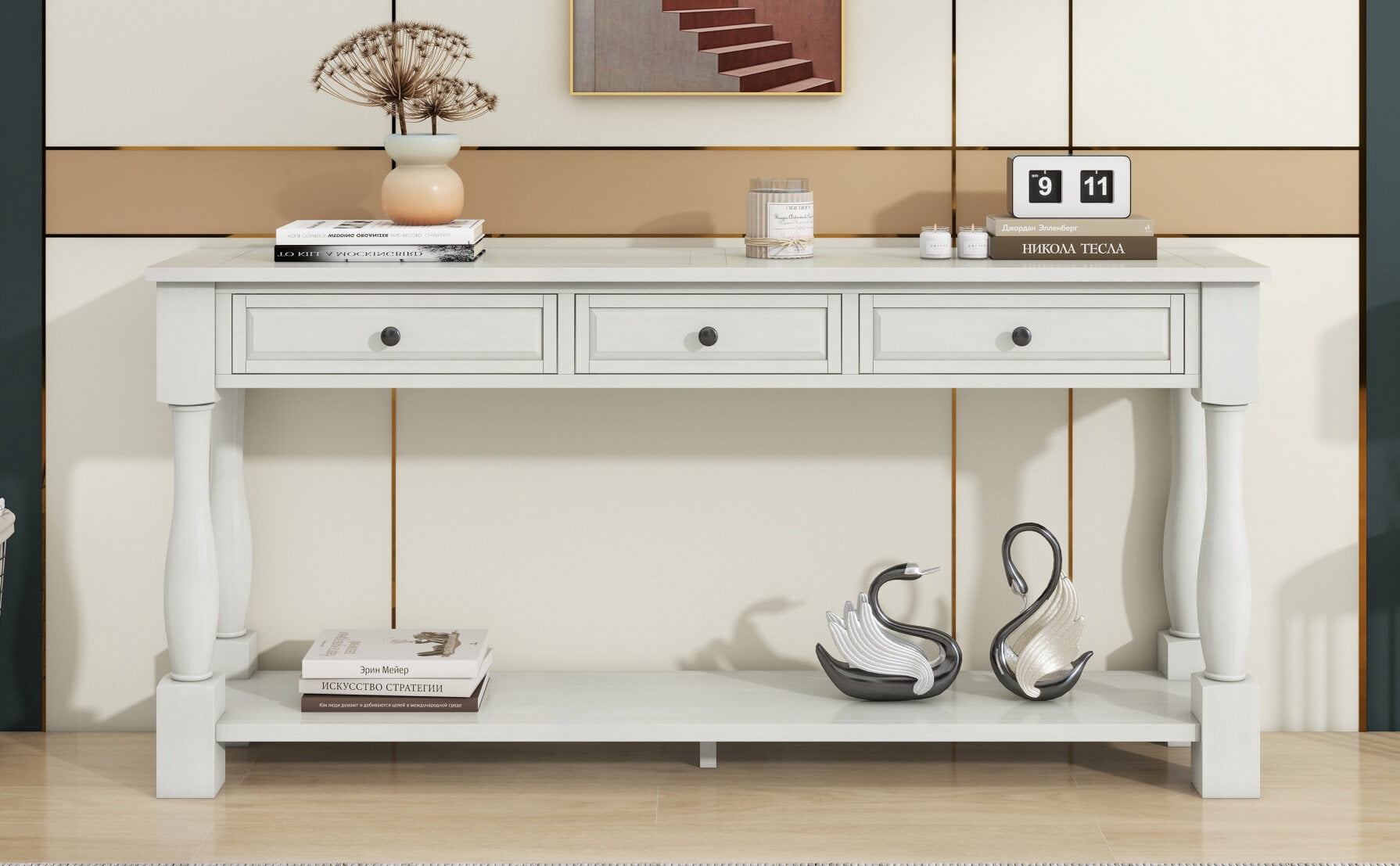63 Inch Long Console Sofa Table with 4 Drawers, Hallway Buffet Table ...