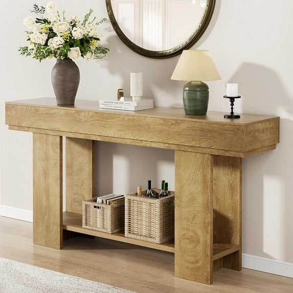 63 Inch Long Console Table for Entryway,Farmhouse 2-Tier Narrow ...