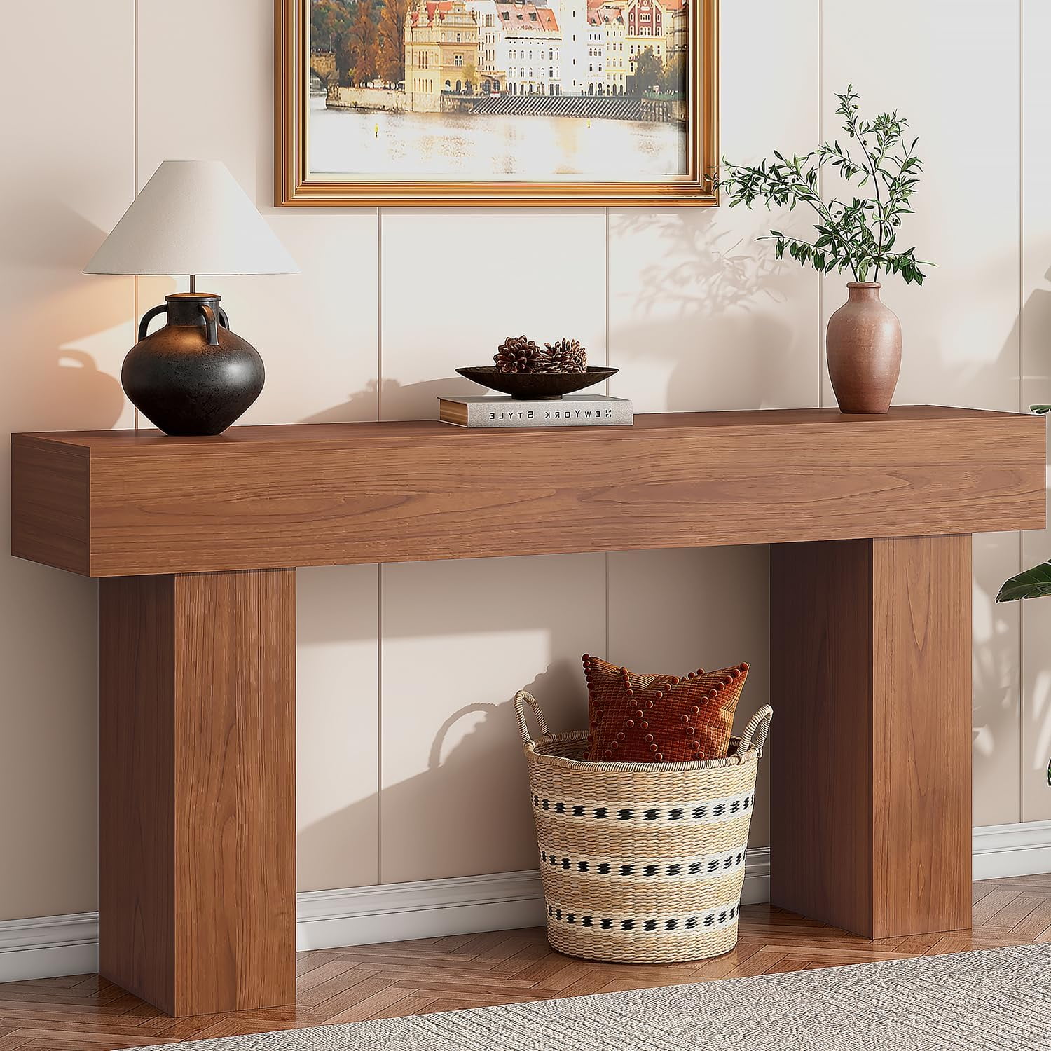 63 Inch Long Console Table for Entryway, Farmhouse Wood Rectangular ...