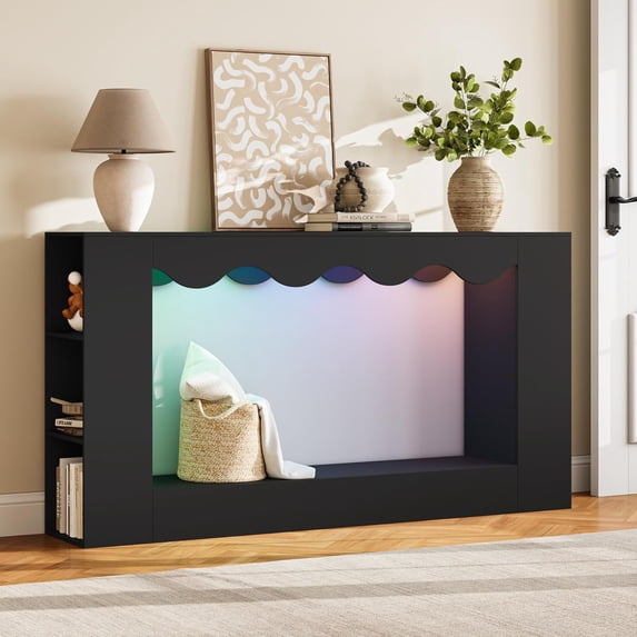 63 Inch Long Console Table for Entryway with RGB Ambient Light, Sofa ...