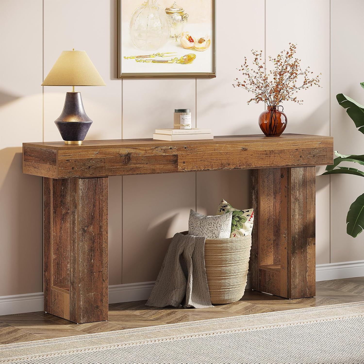 63-Inch Long Console Table, Wooden Rectangular Sofa Table Behind The ...