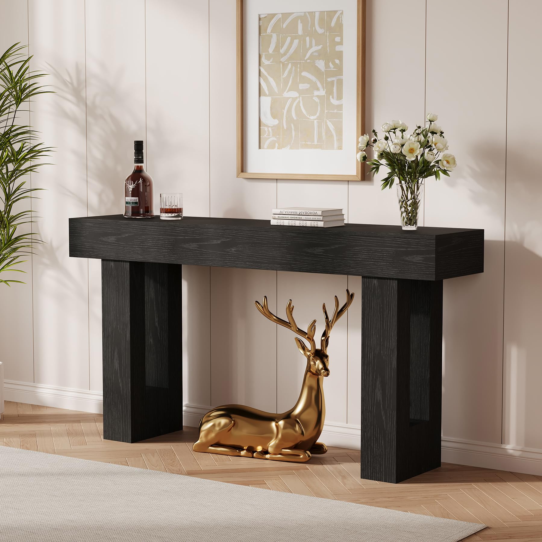 63-Inch Long Console Table, Wooden Rectangular Sofa Table Behind The ...
