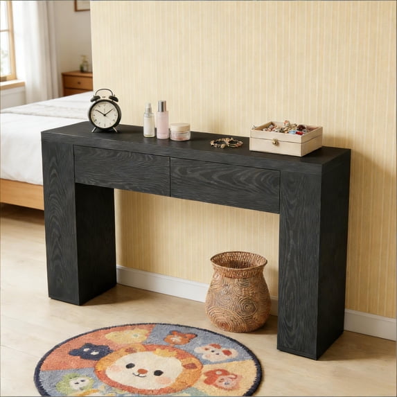 63-Inch Long Console Table with 2 Drawers, Wooden Rectangular Sofa ...