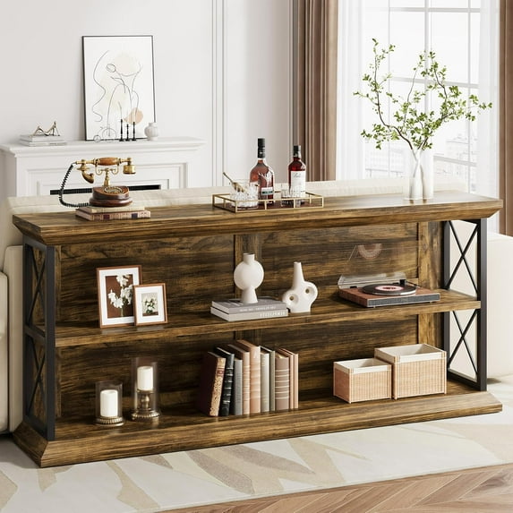 63 Inch Long Console Tables for Entryway with 3-Tier Storage, Wooden ...