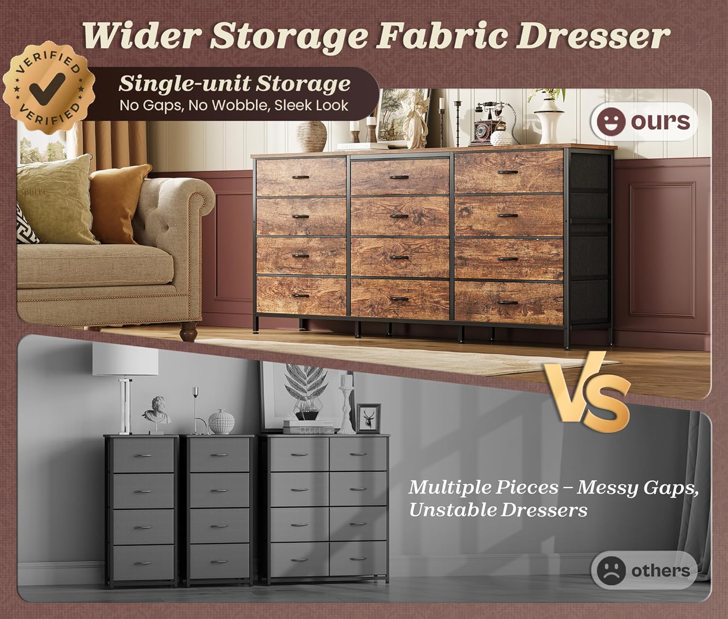63 Inch Long Dresser for Bedroom, TV Stand for 65, 70 Inch TV, 12 ...