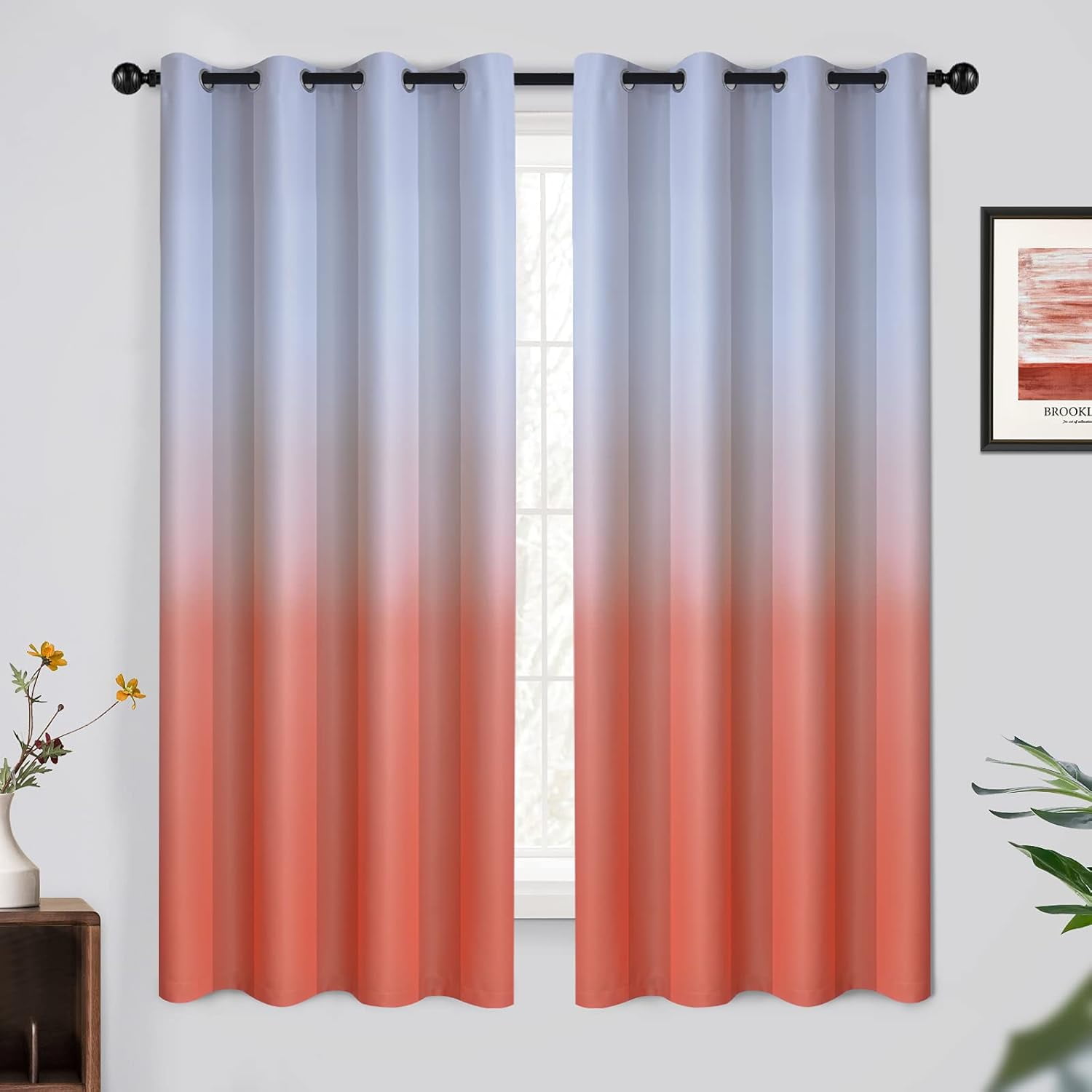 63 Inch Long Ombre Curtains,Thermal Insulated Light Blocking Greyish ...