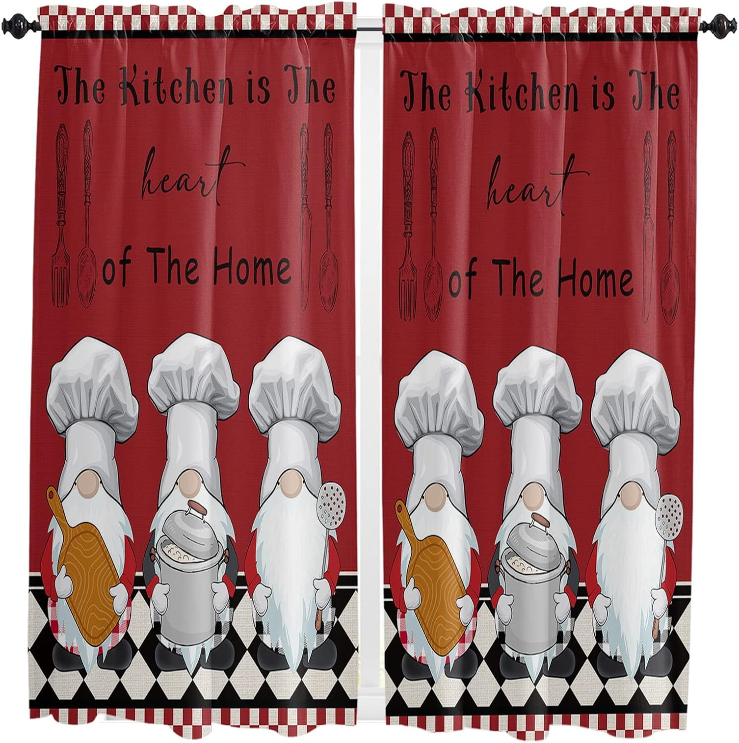 63 Inch Long Tier Curtains for Kitchen, The Chef Gnome Kitchen Black ...
