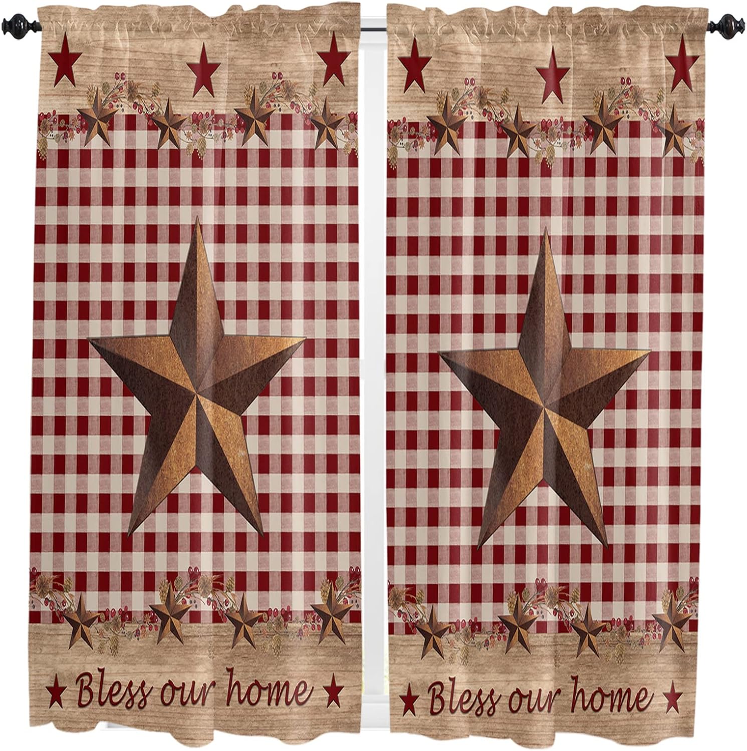 63 Inch Long Tier Curtains for Kitchen, Rustic Barn Texas Western Star ...
