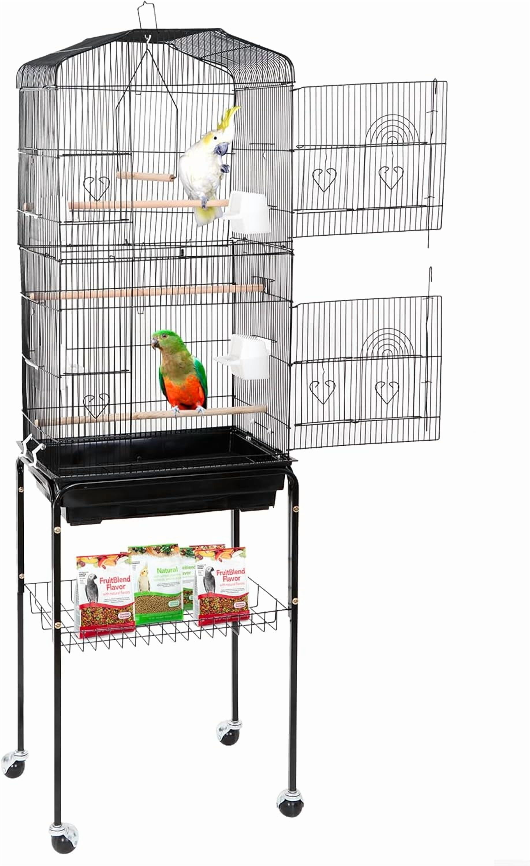 63 Inch Medium Pet Bird Cage with Detachable Rolling Wrought Iron Stand ...