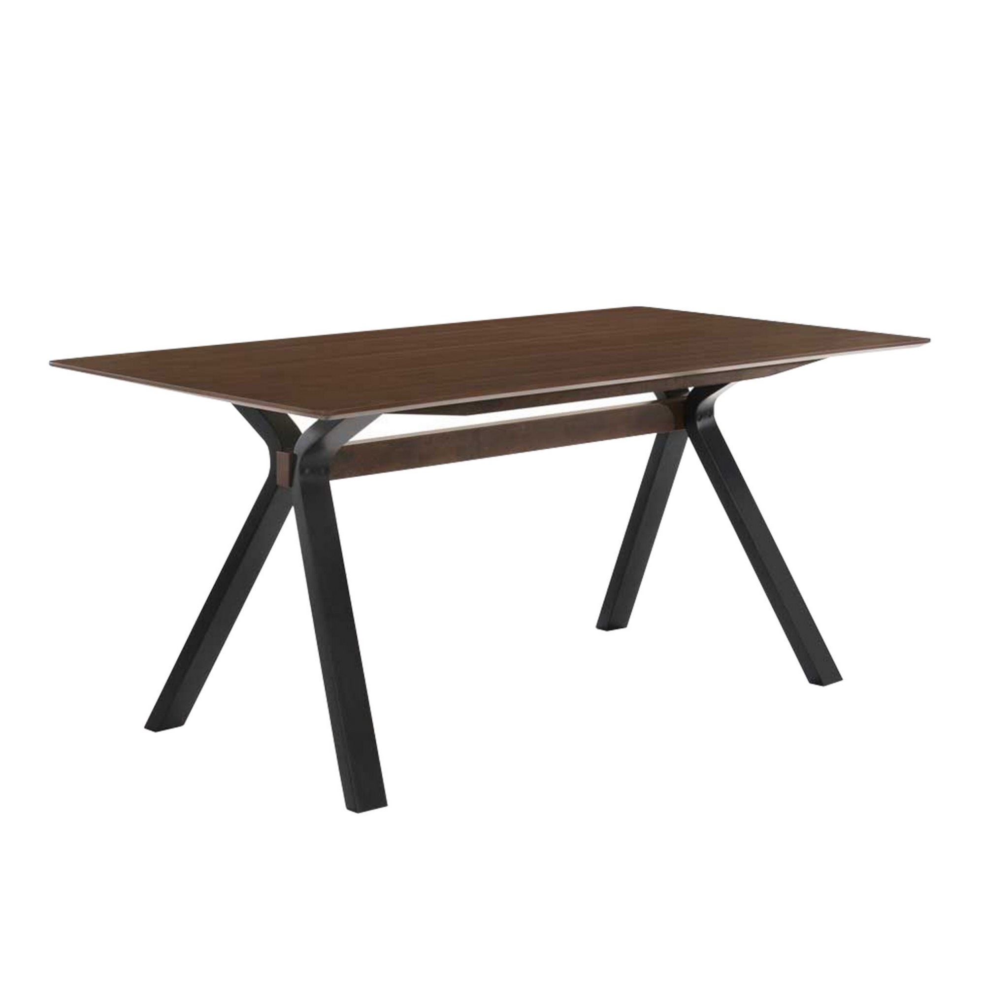 63 Inch Modern Dining Table, Inverted Black V Shaped Legs, Walnut ...