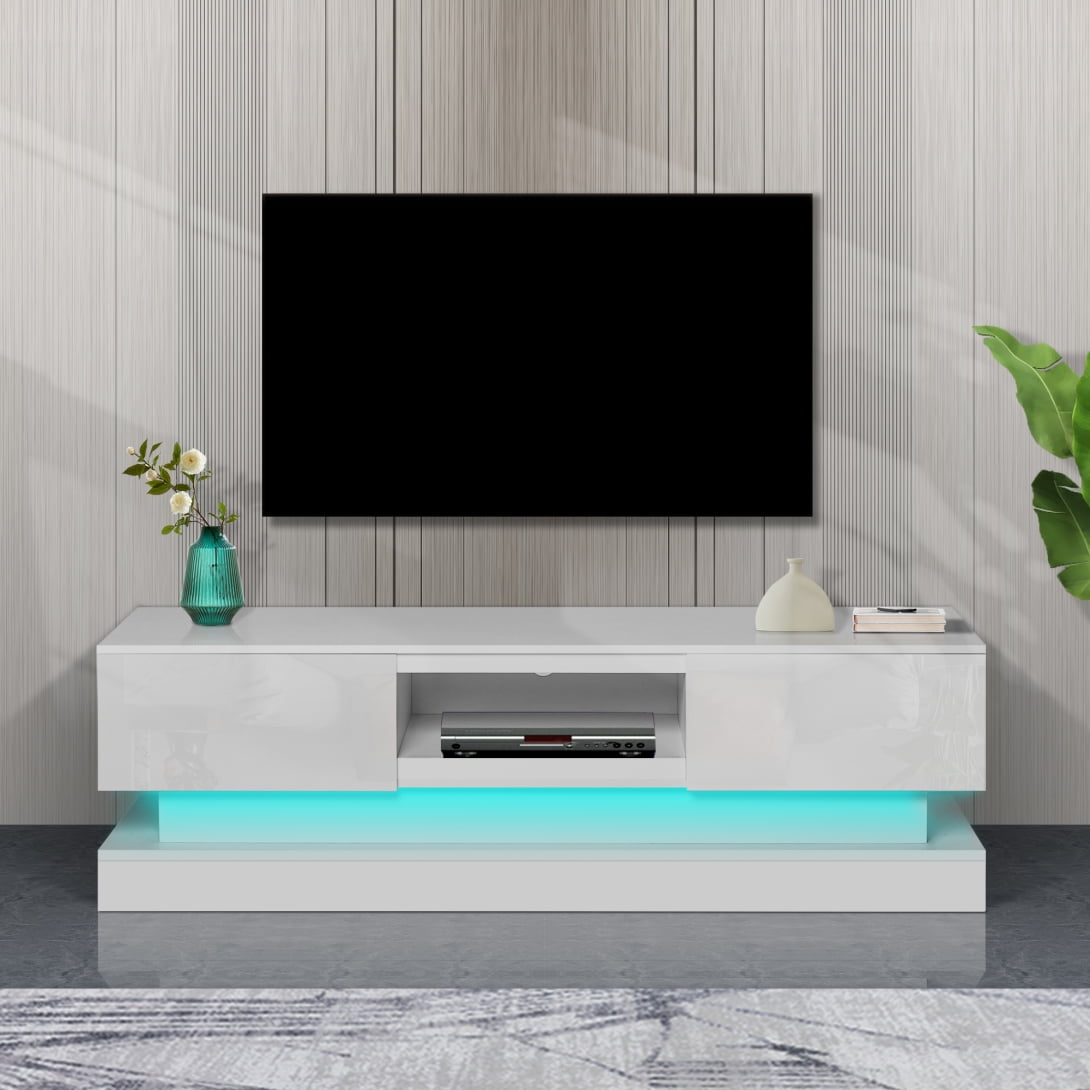 63 Inch Modern TV Stand with LED Lights for 70 Inch TV, High Glossy ...