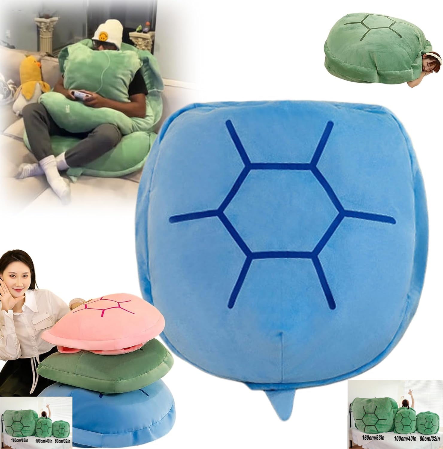 63 Inch Multifunctional Giant Wearable Turtle Shell Pillow, Turtle ...