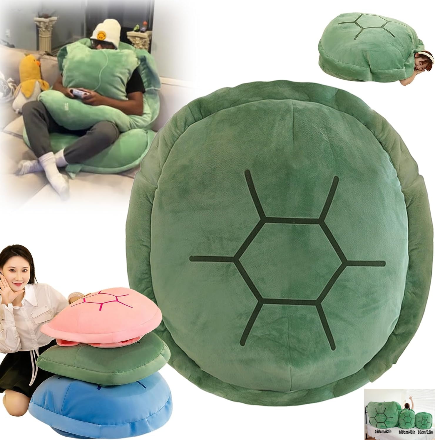 63 Inch Multifunctional Giant Wearable Turtle Shell Pillow, Turtle ...
