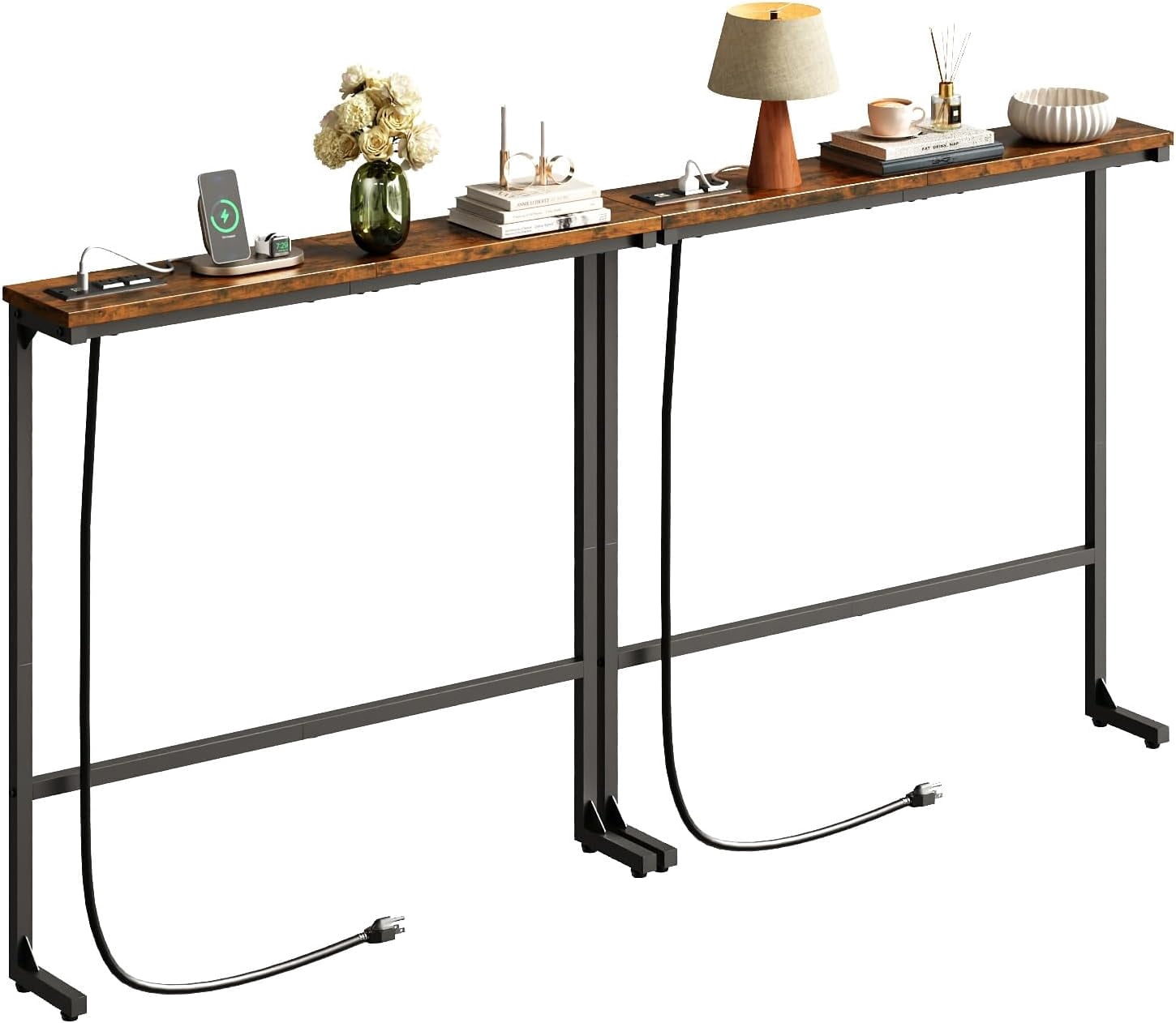 63 Inch Narrow Console Table with 2 Power Outlets, Behind Couch Table ...