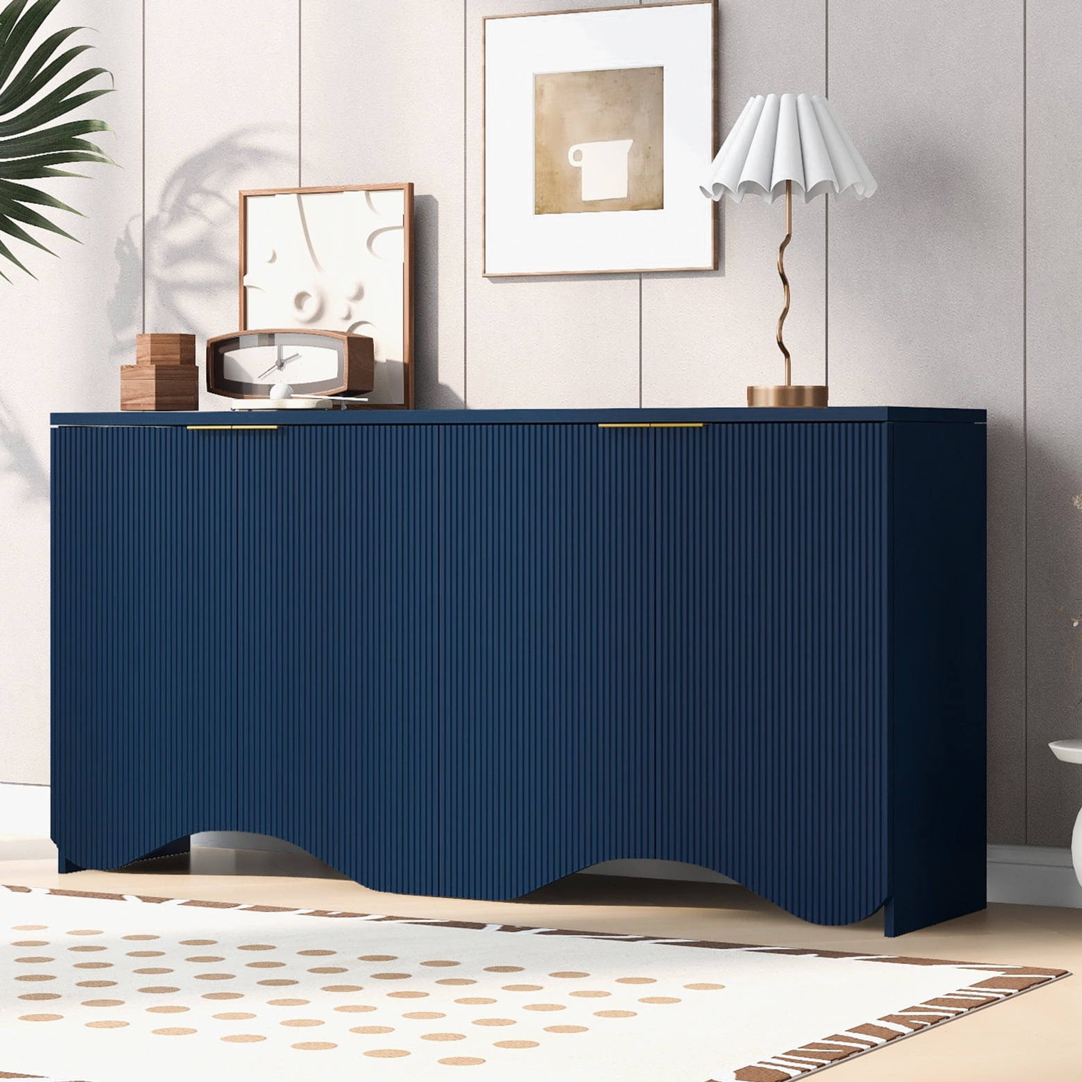63-Inch Navy Blue Storage Cabinet with Adjustable Shelves, 4-Door ...