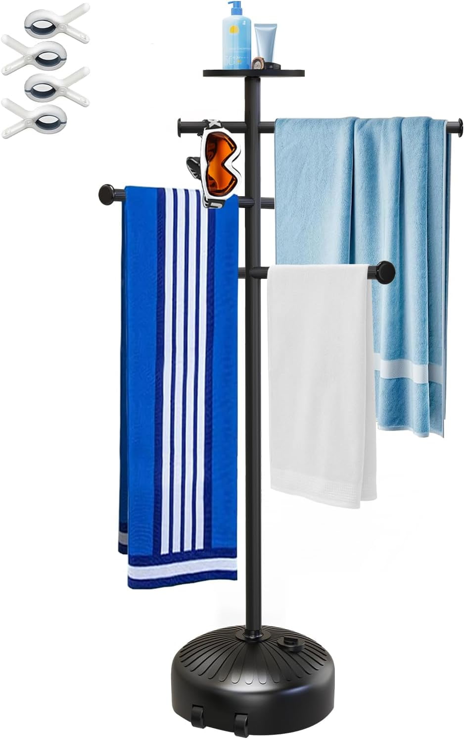 63 Inch Pool Towel Rack with Wheels for Indoor Outdoor Use, Towel ...