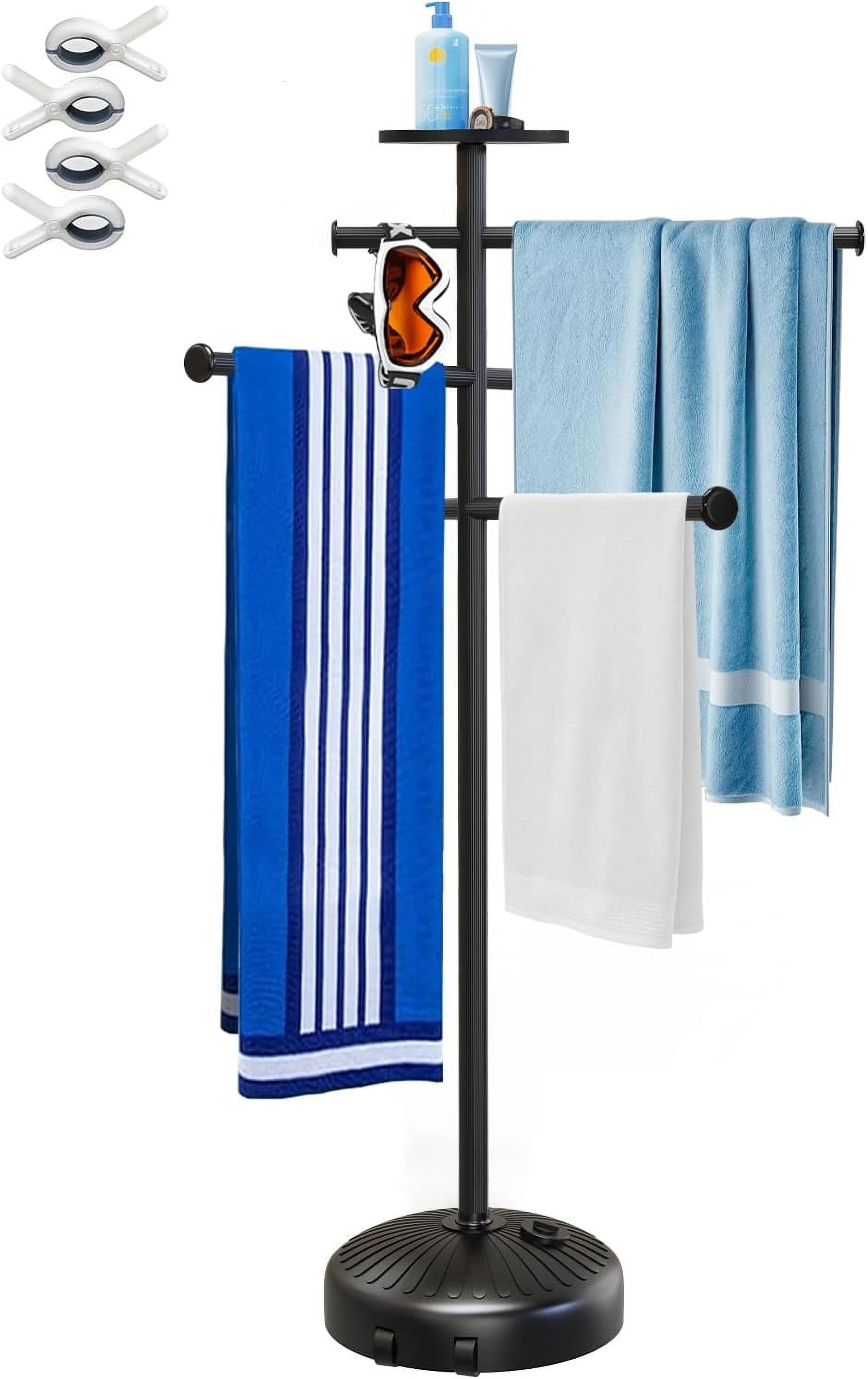 63 Inch Pool Towel Rack with Wheels for Indoor Outdoor Use, Towel ...