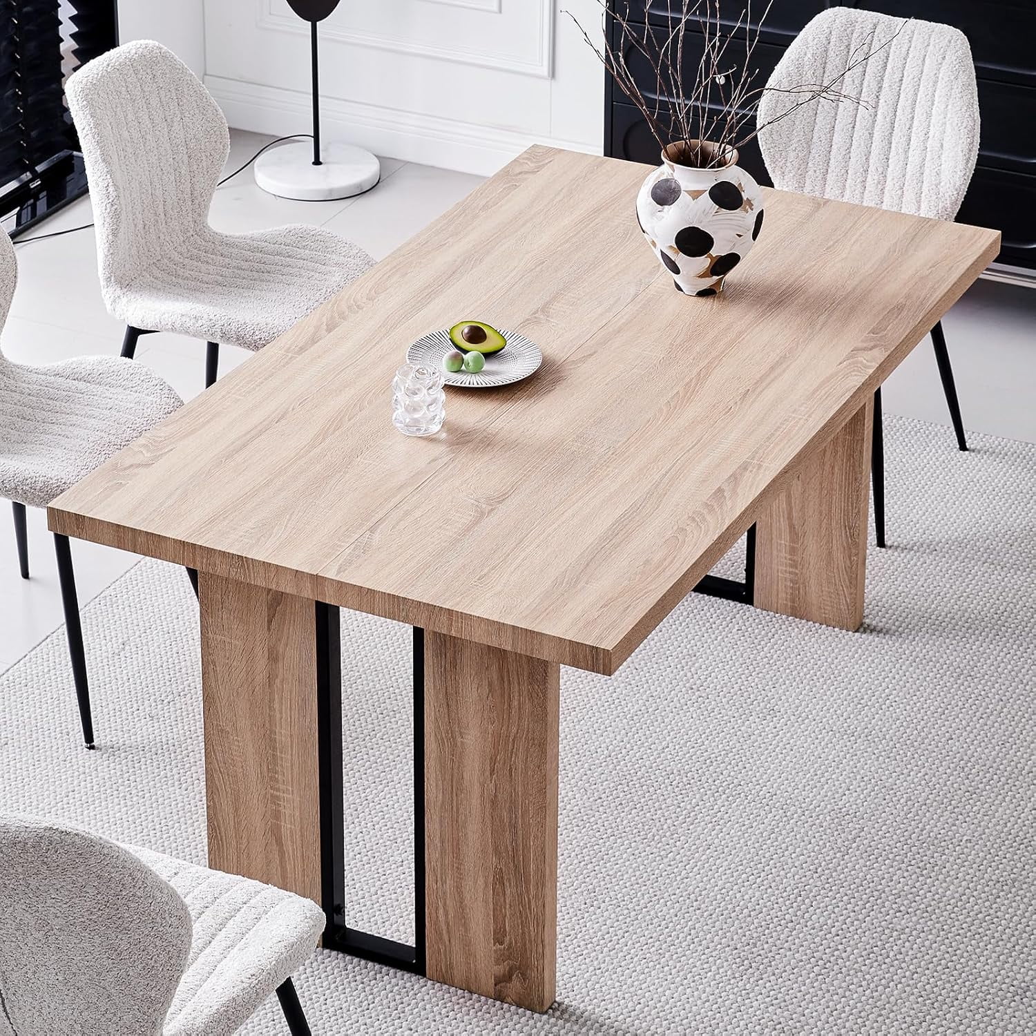 63 Inch Rectangle Wood Dining Table for 4 6 People Natural - Walmart.com