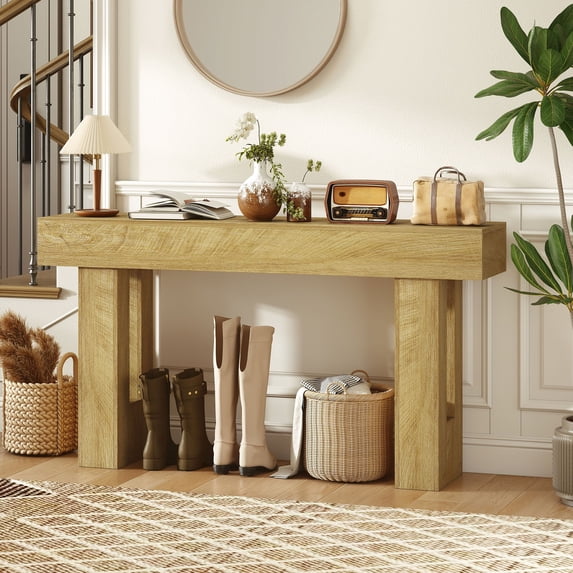 63 Inch Rustic Farmhouse Console Table, Oak MDF Sofa Table with ...