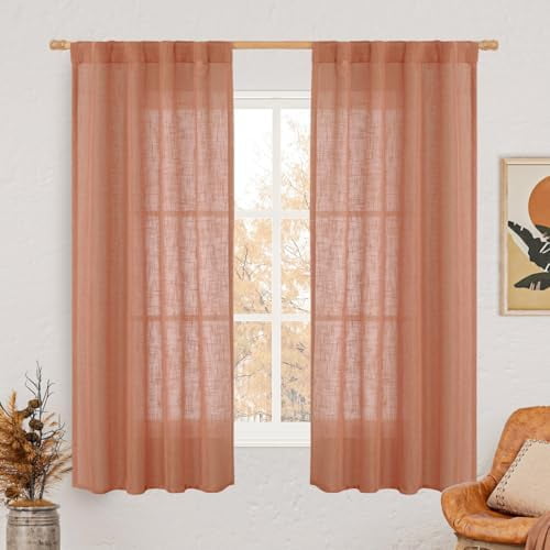 63 Inch Semi Sheer Linen Curtains, Light Filtering Panels Back Tab and ...