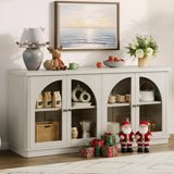 63 Inch Sideboard Buffet Cabinet, Modern Arched Buffet with Glass Doors ...