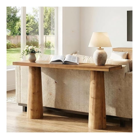 63-Inch Solid Wood Console Table, Farmhouse Entryway Table, Rectangular ...