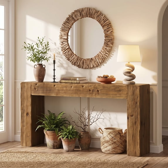 63 Inch Solid Wood Console Table Farmhouse Sofa Table Behind Couch ...