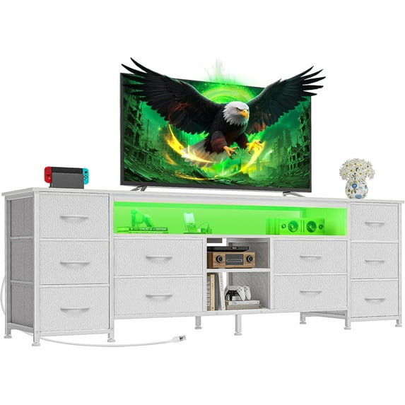 63 Inch TV Stand Dresser with Power Outlets, -C Port and Lights, 10 ...