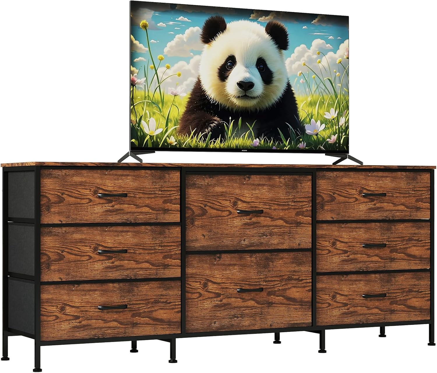 63 Inch TV Stand Dresser for Bedroom, 8 Fabric Drawers, for 65 70 75 ...
