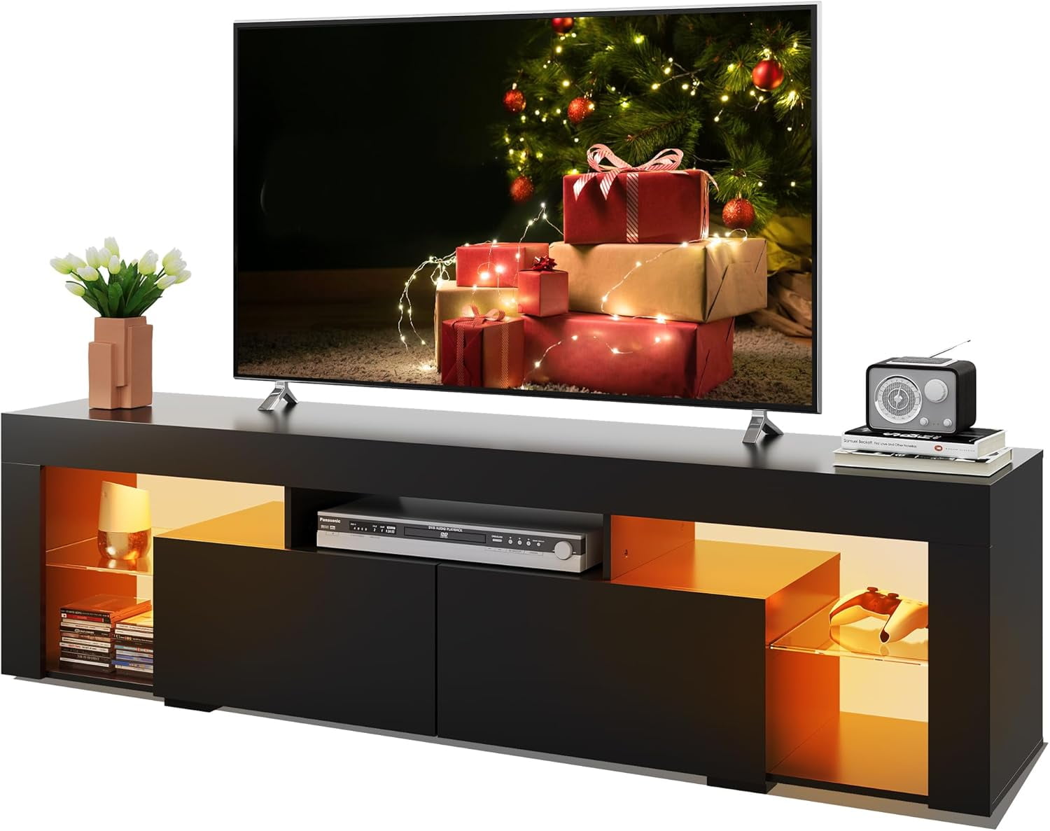 63 Inch TV Stand, LED Entertainment Center for 60 to 70 Inch TV, Modern ...